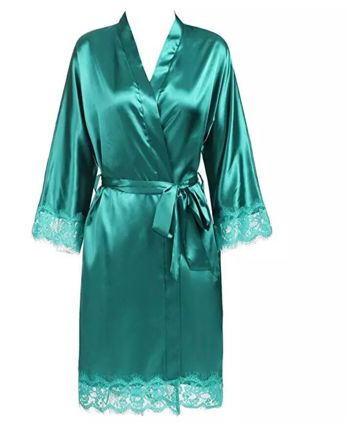 Turquoise Lita satin bathrobe & Duchesse