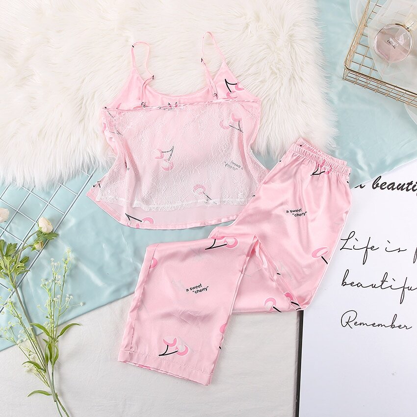 Sidney cherry satin pajamas & Duchesse