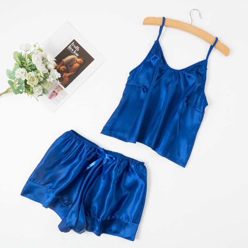 Maya blue satin pajamas & Duchesse